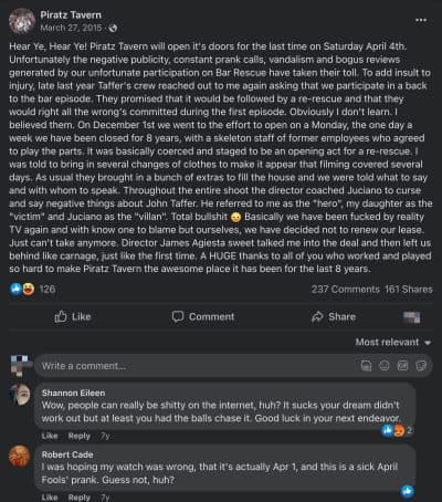 Piratz Tavern Bar Rescue Update (Corporate Bar/Grill) - Still Open?