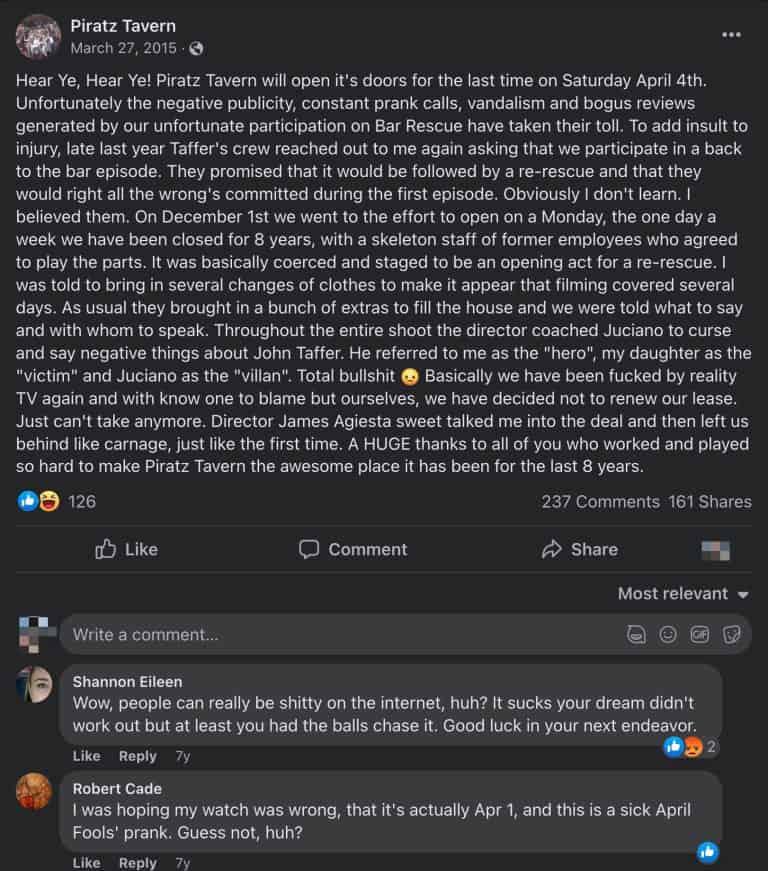Piratz Tavern Bar Rescue Update (Corporate Bar/Grill) - Still Open?